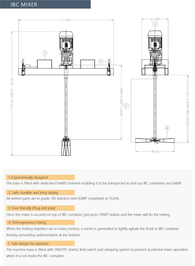 IBC Fluid Mixer | Tote Mixer | IBC Agitator | IBC Mixer (SS316L)